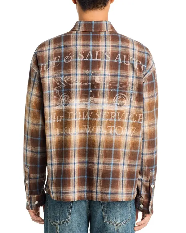 PACSUN Joe Loose Plaid Logo Flannel Shirt
