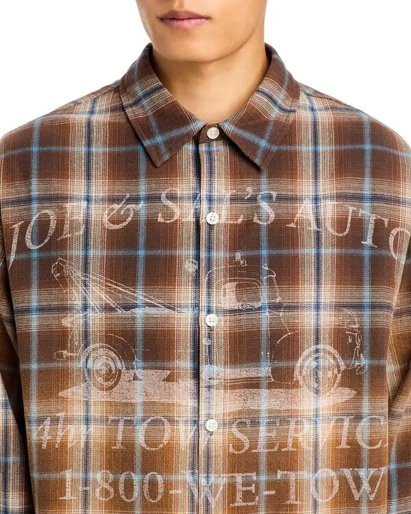 PACSUN Joe Loose Plaid Logo Flannel Shirt