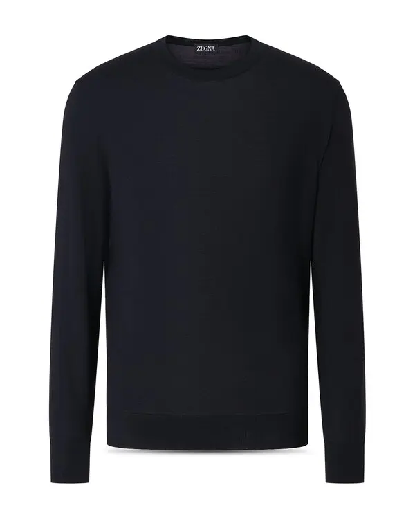 Zegna Trofeo 15milmil15 Wool Crewneck - Dark Blue Solid