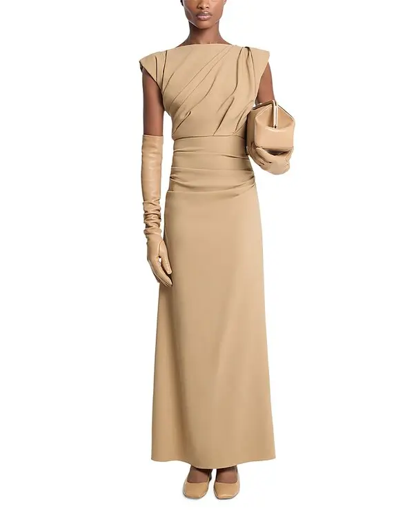 Michael Kors Draped Column Wool-blend Gown - Fawn