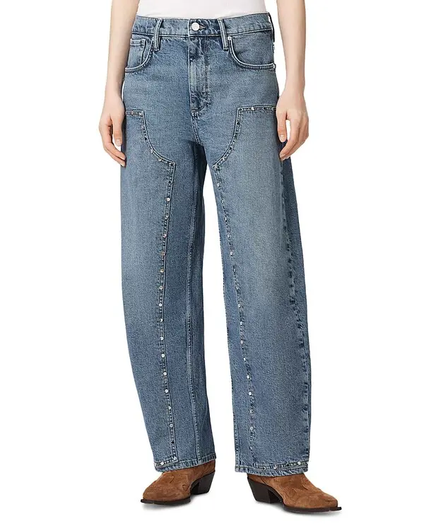 ALLSAINTS Sadie High Rise Studded Ankle Barrel Jeans