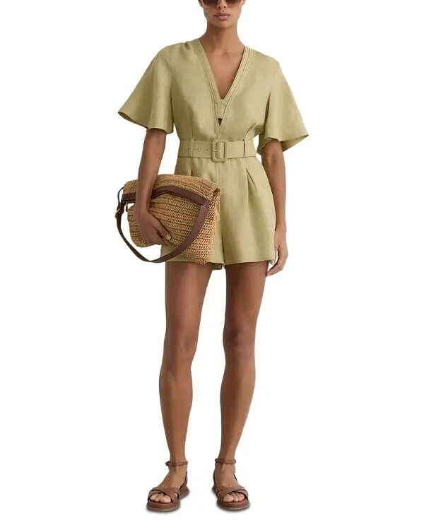 REISS Sansi Linen Belted Romper