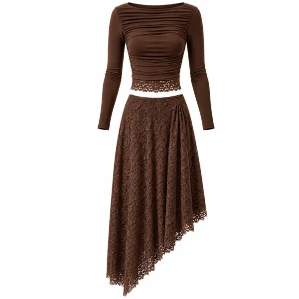 CELESTINE & MAE Amber Lace Chocolate Co-ord Set
