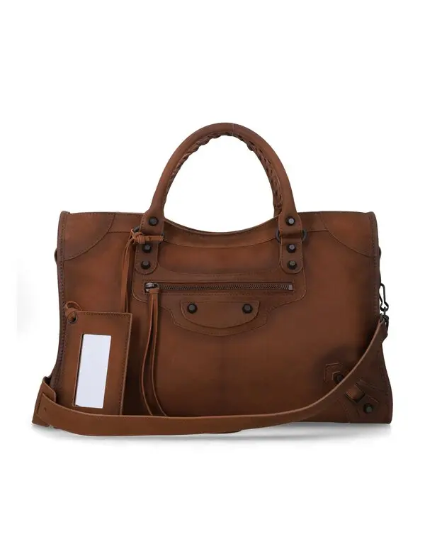 Balenciaga Large Leather Top Handle Tote Bag - Marrone