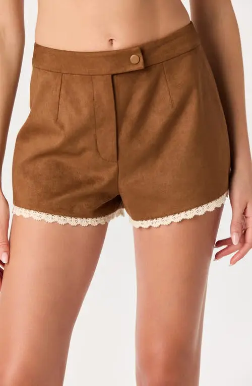 Astr The Label Kya Lace Trim Faux Suede Shorts