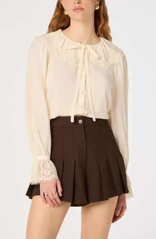 Astr The Label Emberly Lace Trim Top - Cream