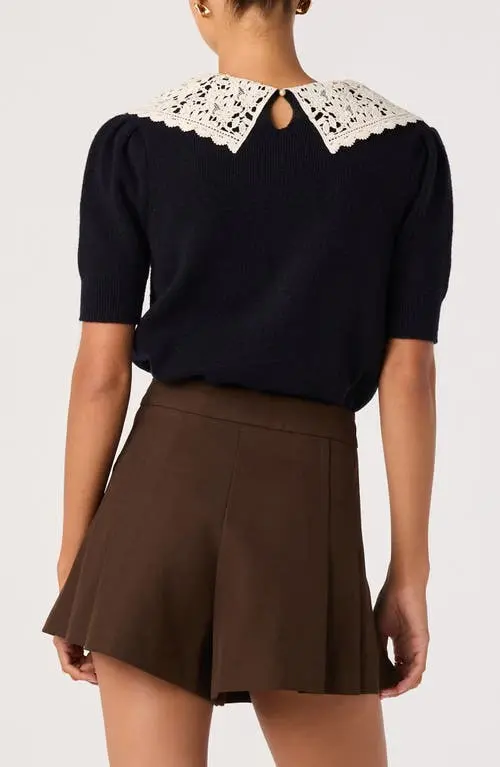 Astr The Label Carianne Lace Collar Short Sleeve Sweater - Navy