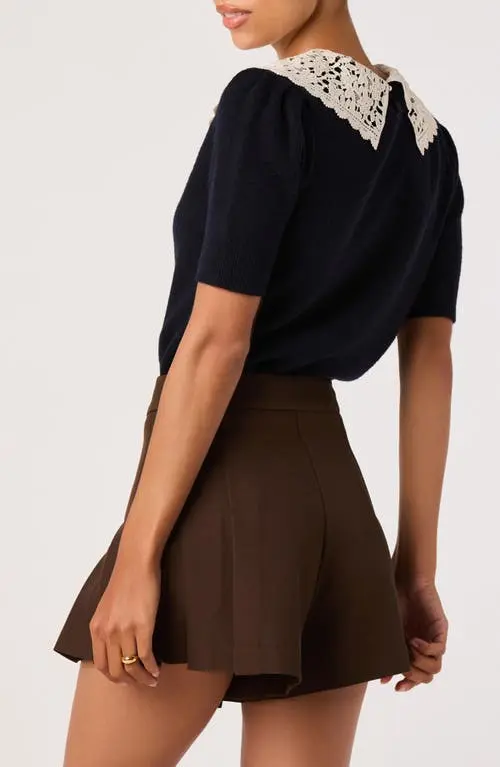 Astr The Label Carianne Lace Collar Short Sleeve Sweater - Navy