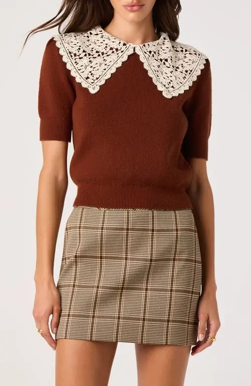 Astr The Label Carianne Lace Collar Short Sleeve Sweater - Rust