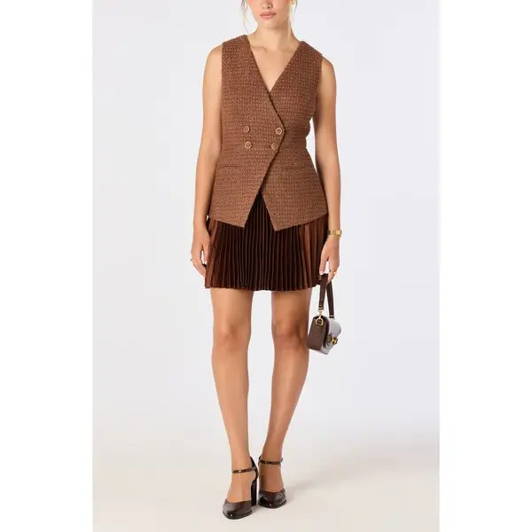 Astr The Label Allyson Tweed & Satin Pleated Minidress