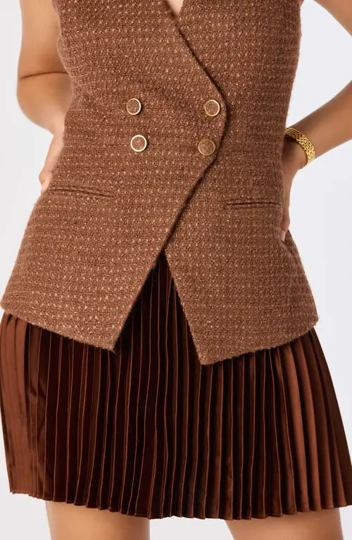 Astr The Label Allyson Tweed & Satin Pleated Minidress
