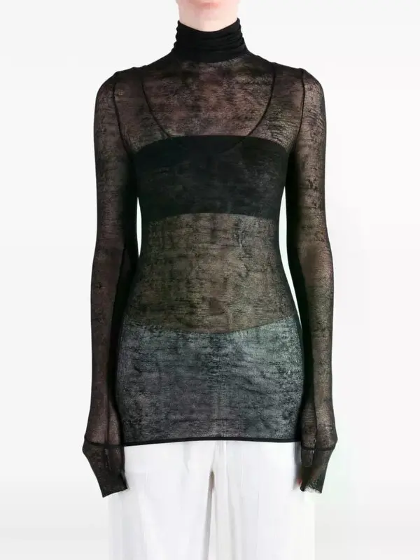 YEHUAFAN Semi-sheer Roll-neck Top