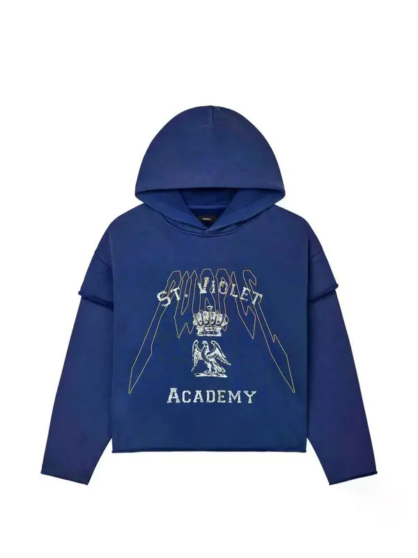 PURPLE BRAND St. Violet Graphic-print Layered-sleeve Hoodie - Blue