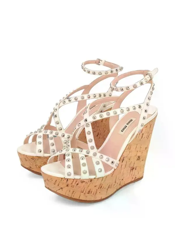 Miu Miu Stud-embellished Wedge Heeled Sandals