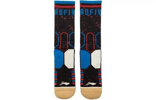 LI-NING Badfive Mid Cut Basketball Socks 'black Blue Red