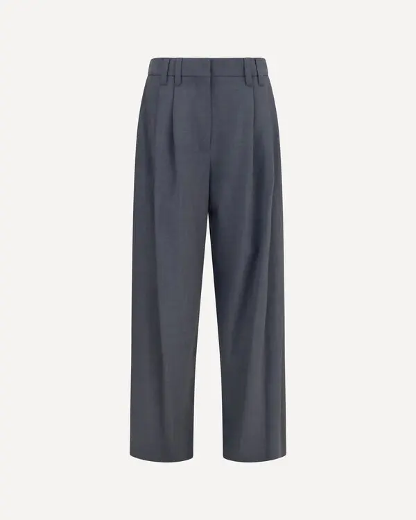 Brunello Cucinelli Tropical Wool Tailored Pants With Monili Detail - Grey