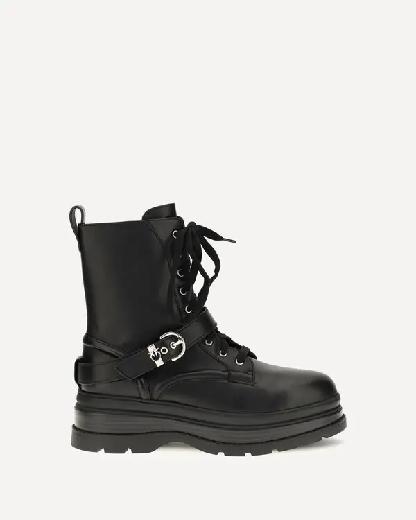 Pinko Eva Lace-up Leather Ankle Boots - Black