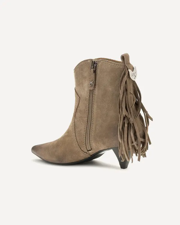 Pinko Suede Leather Didi Ankle Boots With Fringes