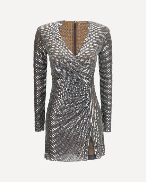 SELF-PORTRAIT Jewel-detail Wrap Dress - Silver