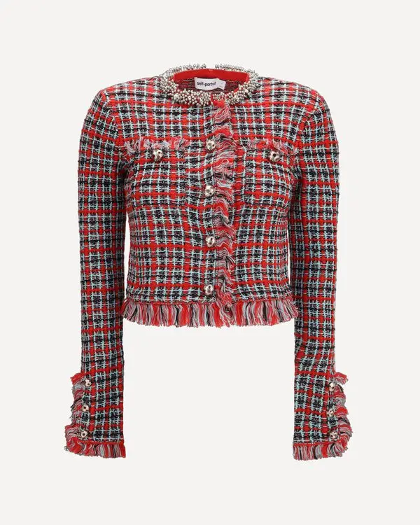 SELF-PORTRAIT Cotton And Wool Blend Bouclé Jacket - Red