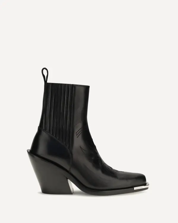 Rabanne Leather Cowboy Ankle Boots - Black