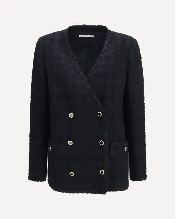 Alessandra Rich Double-breasted Checked Bouclé Tweed Jacket
