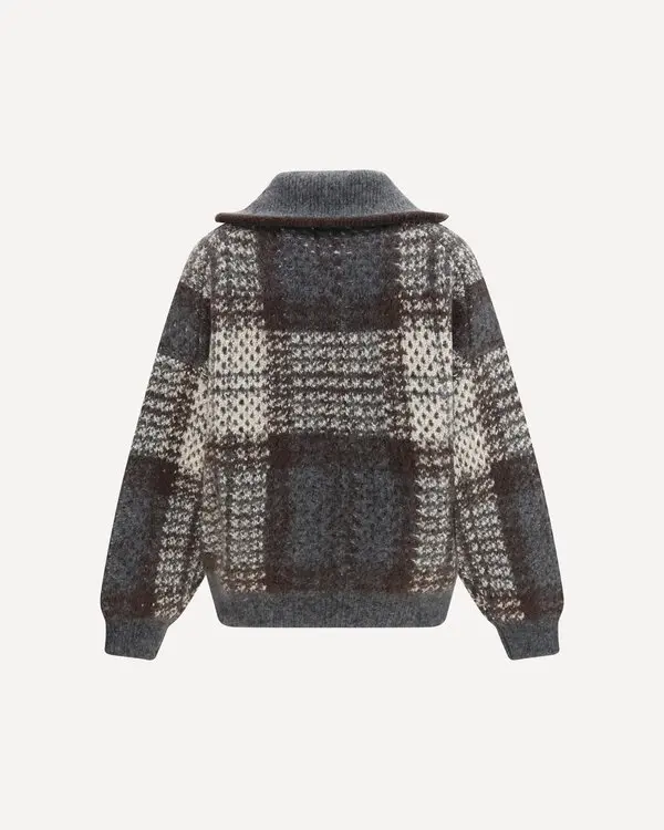 Brunello Cucinelli Checked Woo Zip Cardigan Femae