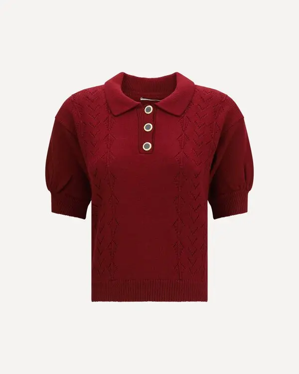 Alessandra Rich Merino Wool Polo Shirt With Buttons