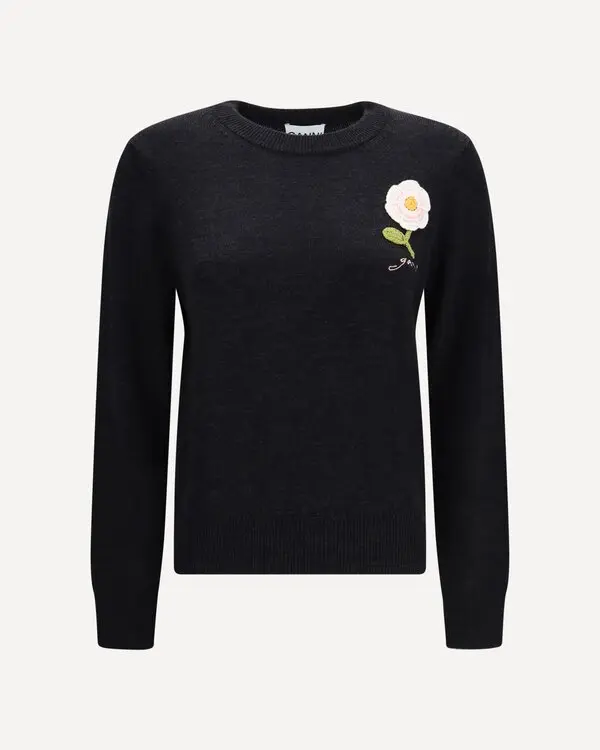 GANNI Wool Sweater With Crochet Flower