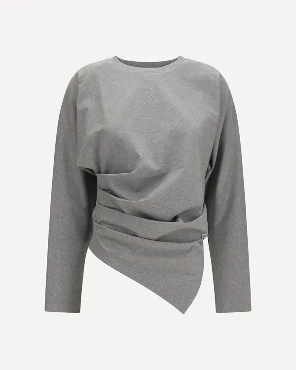 GANNI Asyetric Draped Stretch Cotton Top Feale