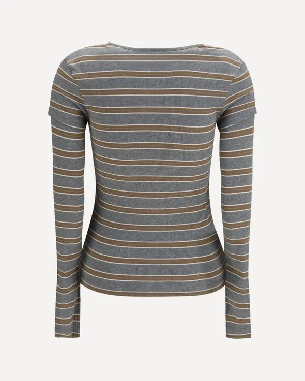 GANNI Ribbed V-neck Long-sleeve T-shirt Feale