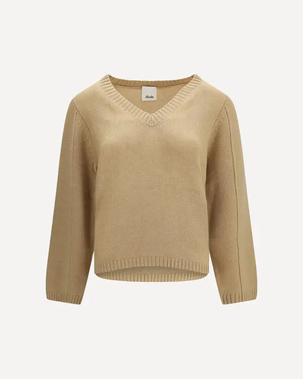 ALLUDE V-neck Cashmere Sweater - Beige