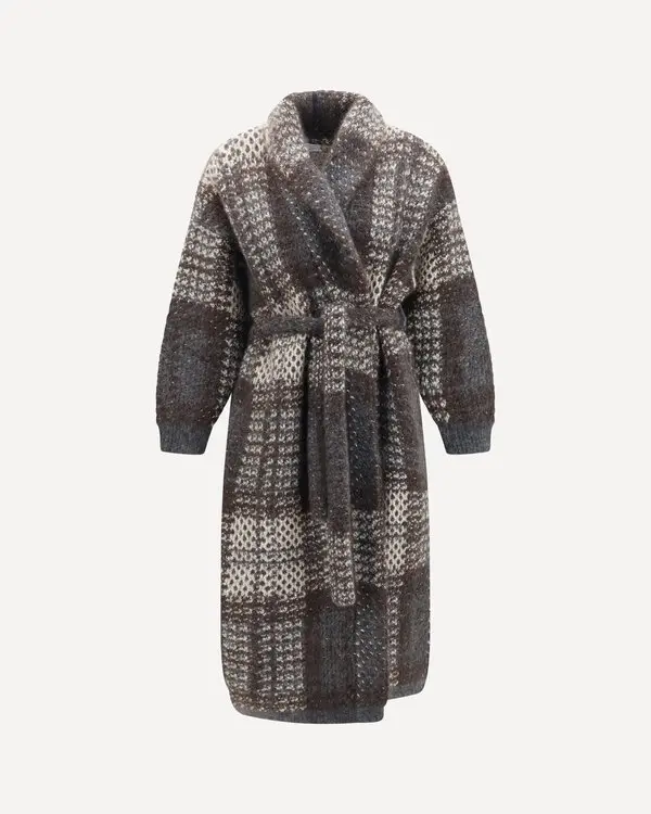 Brunello Cucinelli Macrocheck Mohair Bend Coat With Bet Femae
