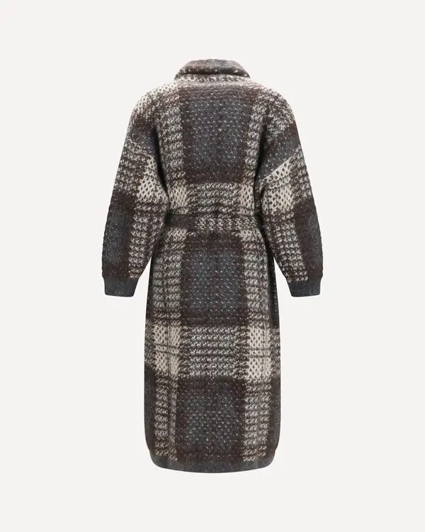 Brunello Cucinelli Macrocheck Mohair Bend Coat With Bet Femae