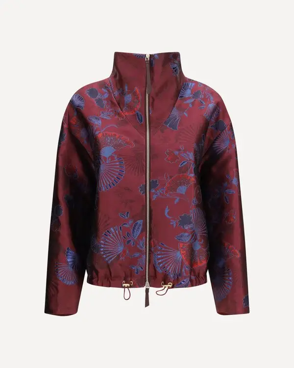 Giorgio Armani Full-zip Jacket In Silk-blend Jacquard With Ginkgo Motif