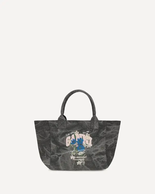 GANNI Medium Trapeze Flower-print Shopping Bag - Grey