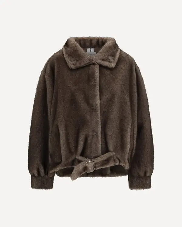 SWORD 6644 Faux Fur Jacket With Waist Belt