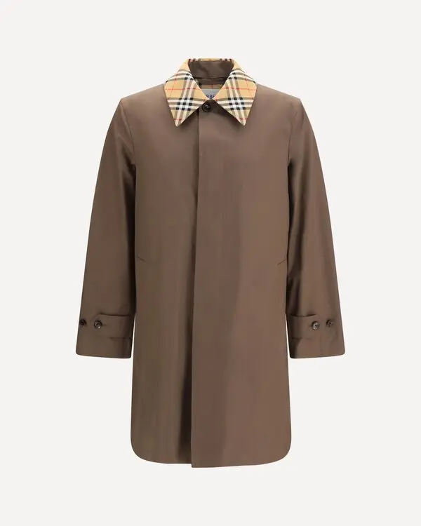 Burberry Tottenham Cotton Gabardine Coat With Check Collar