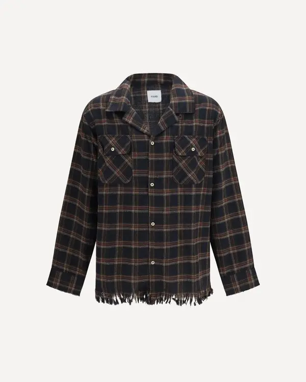 FOUND Raw-cut Fringe Plaid Shirt