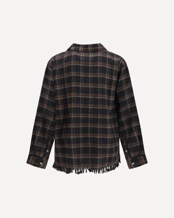 FOUND Raw-cut Fringe Plaid Shirt