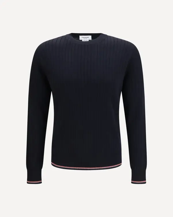 Thom Browne Crewneck Cotton Knit Sweater With 4-bar Detail