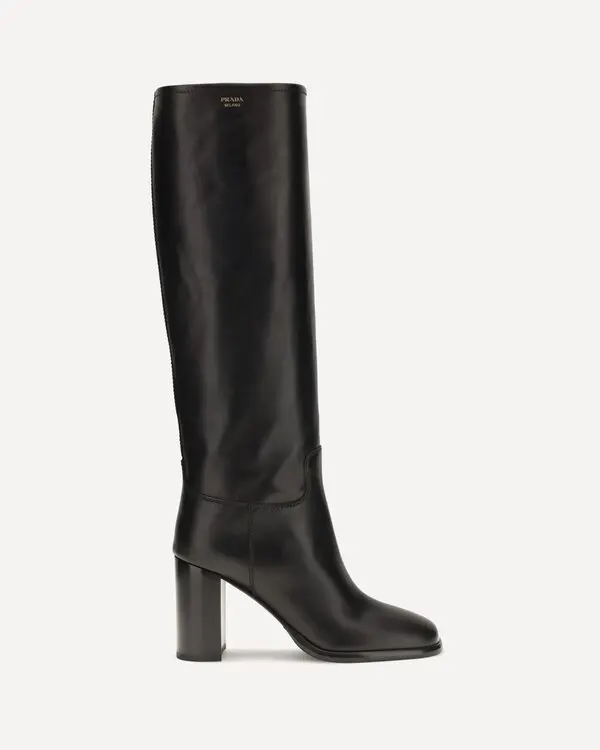 Prada High Leather Boots With Screen-printed Logo