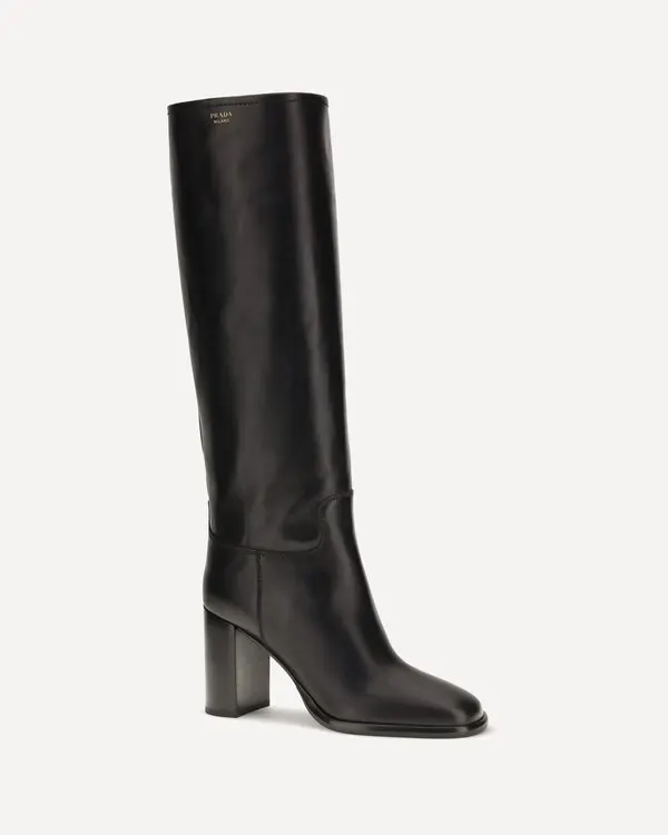 Prada High Leather Boots With Screen-printed Logo