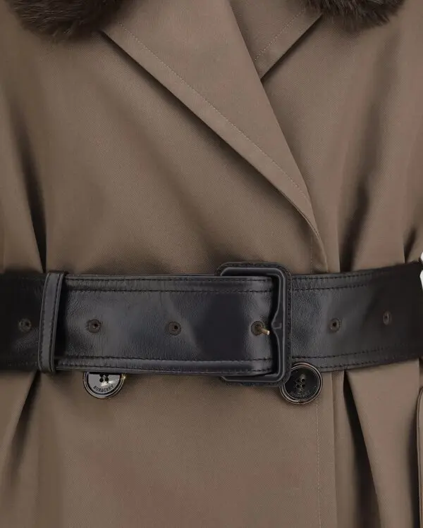 Burberry Long Cotton Trench Coat With Buffalo Leather Collar