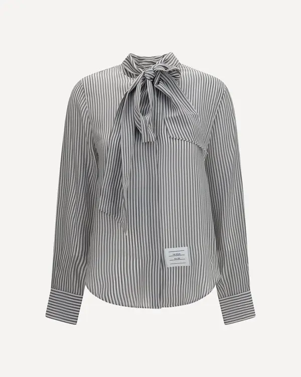 Thom Browne Striped Silk Shirt With Removable Collar