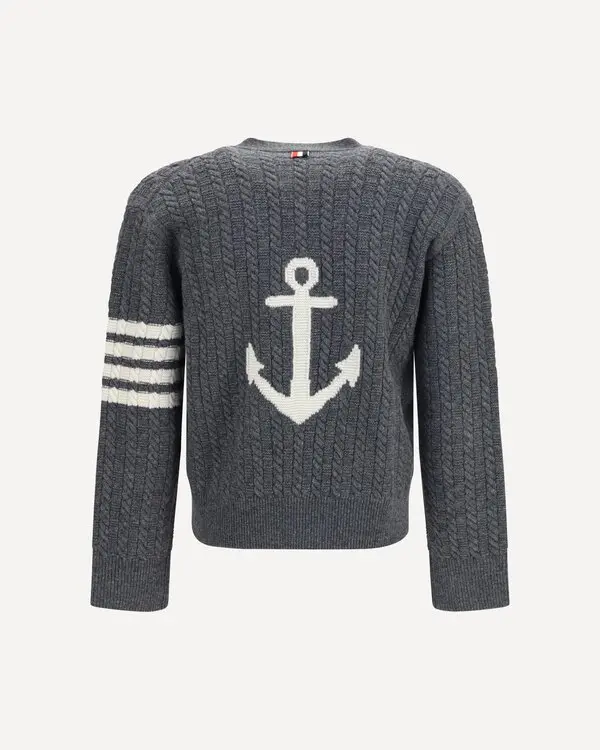 Thom Browne V-neck Sweater With Anchor Embroidery On The Back