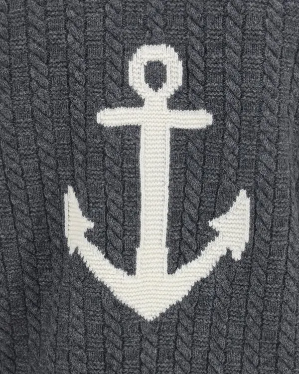 Thom Browne V-neck Sweater With Anchor Embroidery On The Back
