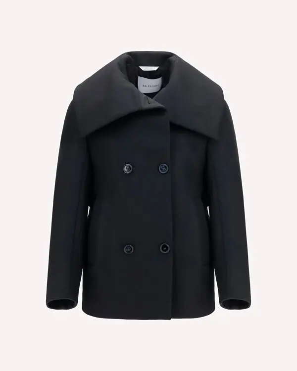 Balenciaga Structured High-neck Peacoat - Black