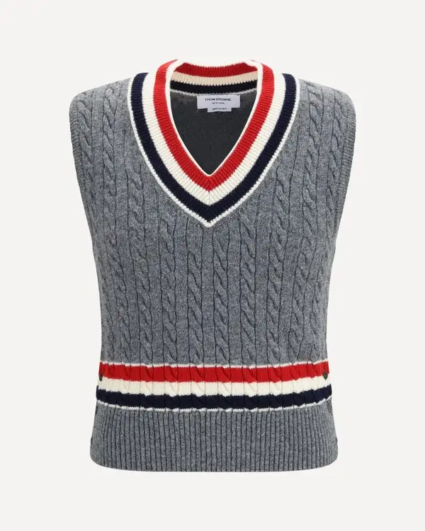 Thom Browne Cable-knit Cricket V-neck Vest