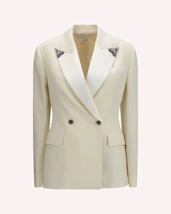 Versace Stretch Wool Blazer With Embroidered Lapels
